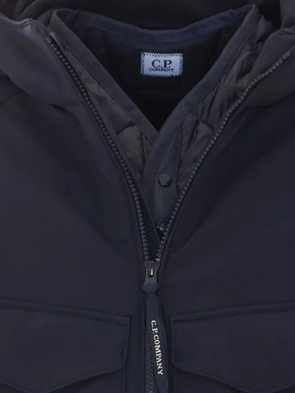 C.P. COMPANY Short Quilted Technical Fabric Parka With Removable Hood - Blue