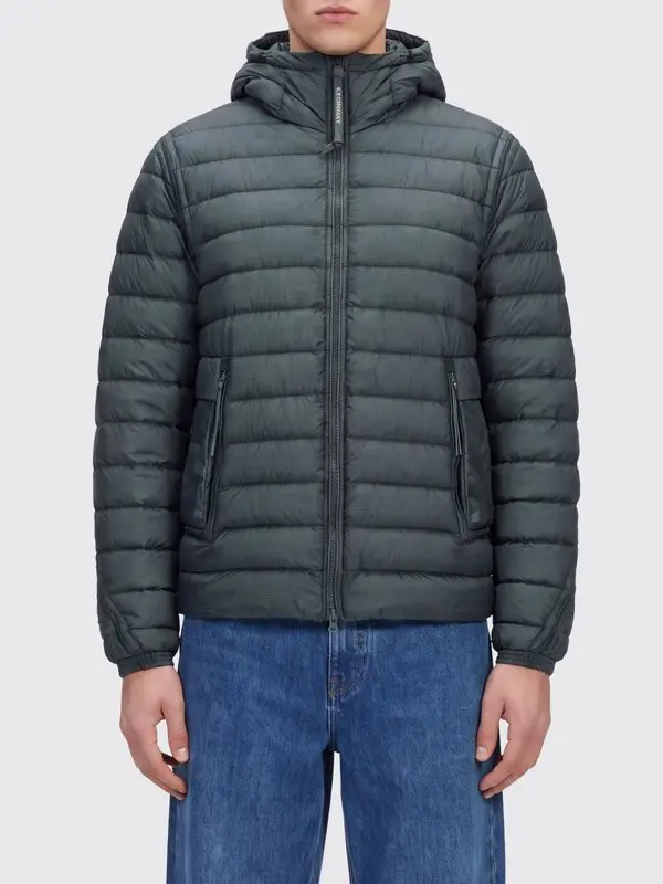 C.P. COMPANY Short Nylon Puffer Jacket With Goggle Hood - Blue