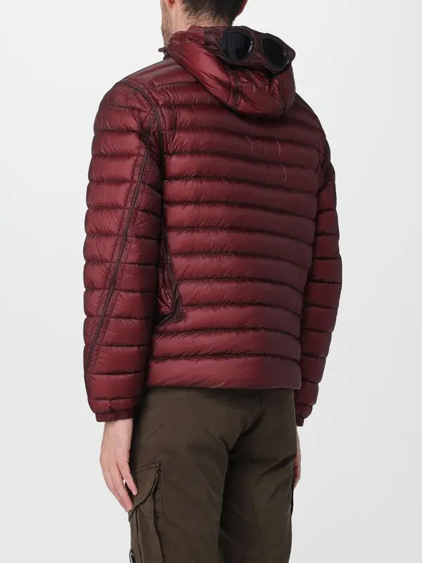C.P. COMPANY Short Nylon Puffer Jacket With Goggle Hood - Red