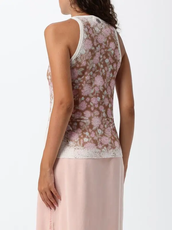 DIESEL® Ribbed Linen Knit Floral Print Slim Fit Top - Pink