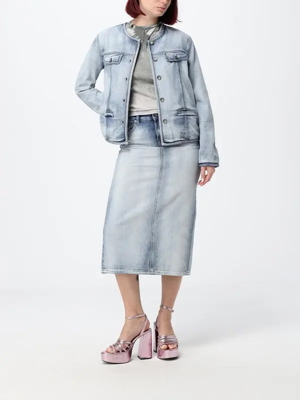 DIESEL® Bleached Denim Midi Pencil Skirt With Back Slit