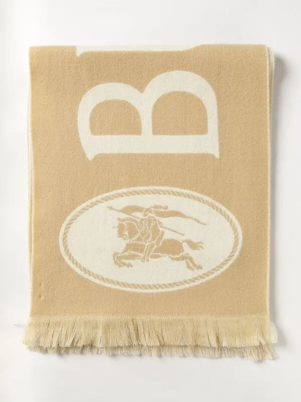 Burberry Logo Print Pure Merino Wool Scarf With Fringed Hem - Earth