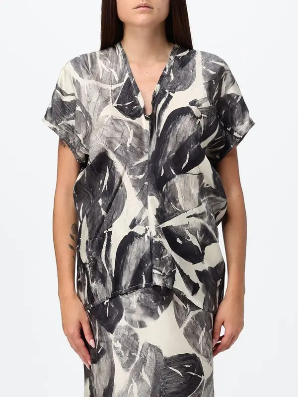 ALYSI Printed V-neck Short Sleeve Blouse