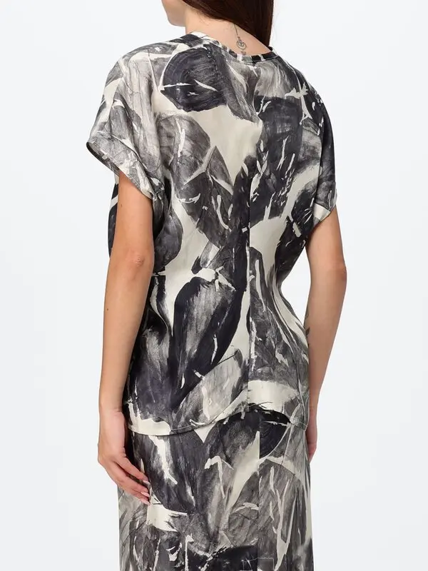 ALYSI Printed V-neck Short Sleeve Blouse