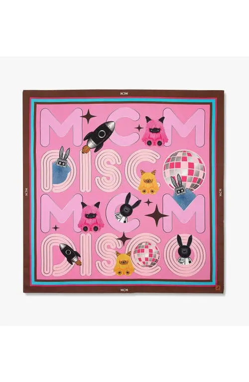 Mcm Character Disco Scarf In Organic Silk - Soft Pink