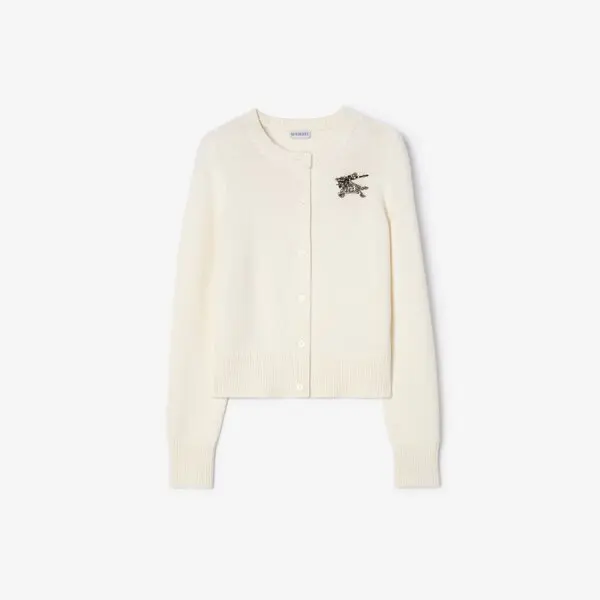 Burberry Knight Embellished Wool Cashmere Cardigan - Ceramic White