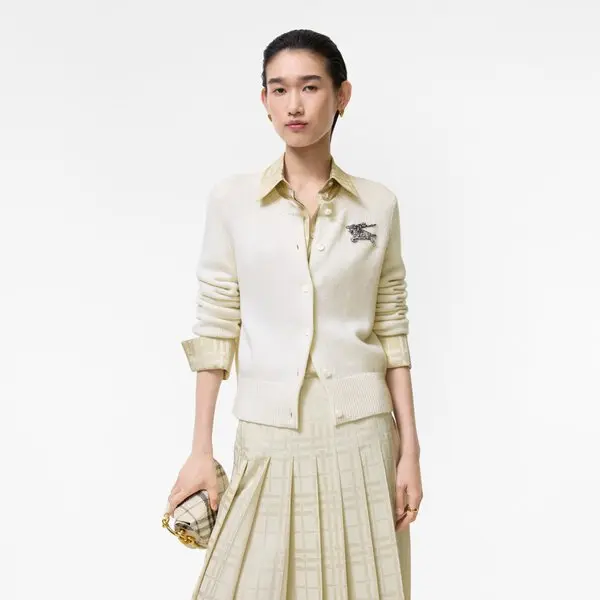 Burberry Knight Embellished Wool Cashmere Cardigan - Ceramic White