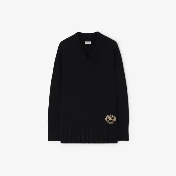 Burberry Wool Cashmere V-neck Sweater - Black