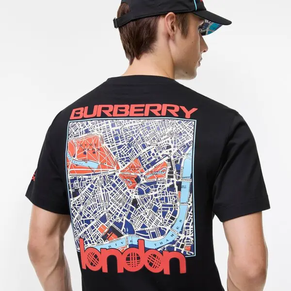 Burberry London Map Cotton T-shirt - Black