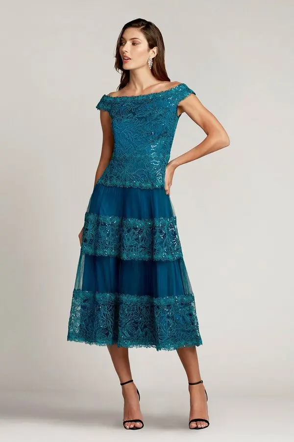 Tadashi Shoji Alya Sequin Embroidered Midi Dress - Atlantic Blue