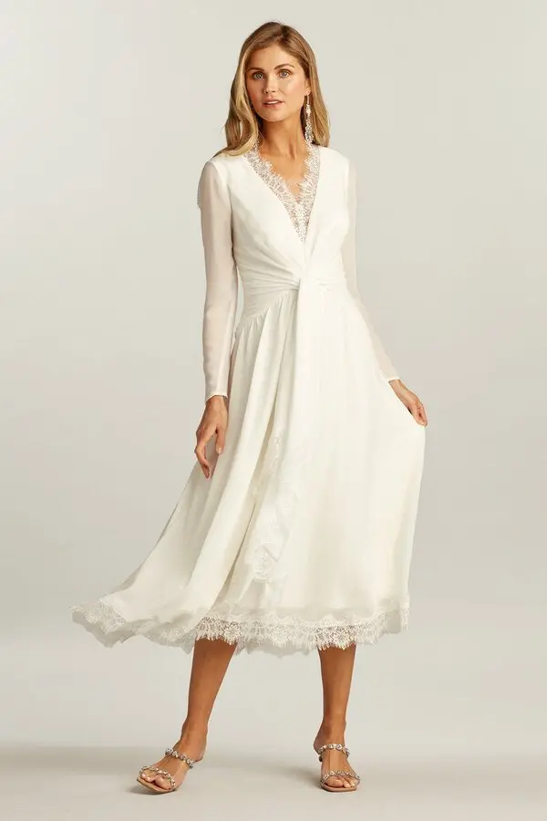 Tadashi Shoji Yareli Draped Georgette Midi Dress - White