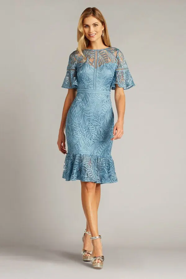 Tadashi Shoji Lyle Embroidered Tulle Dress - Blue Stone