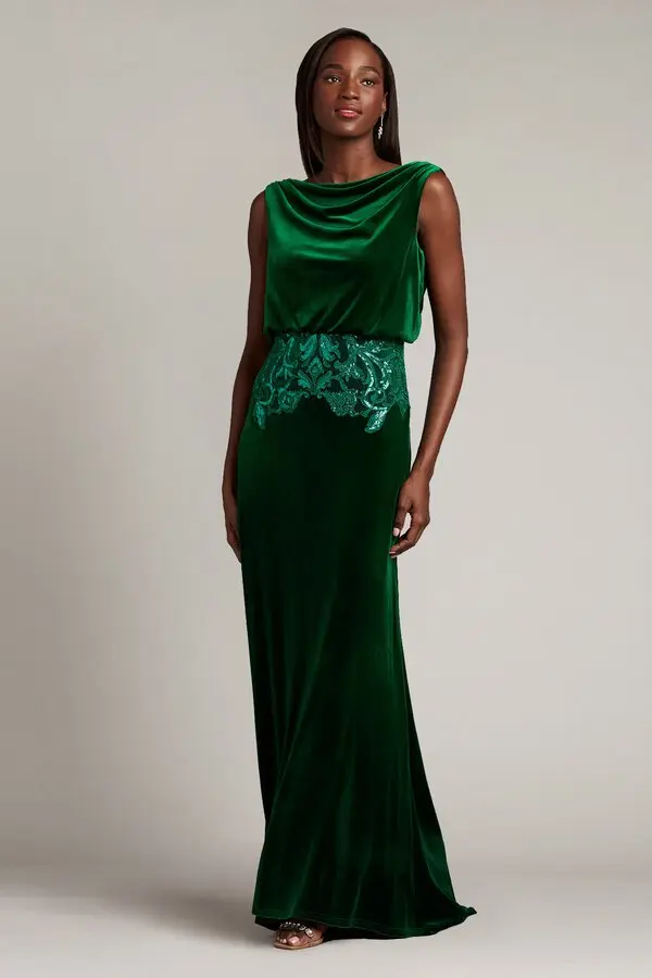Tadashi Shoji Dunstan Back Drape Gown - Black