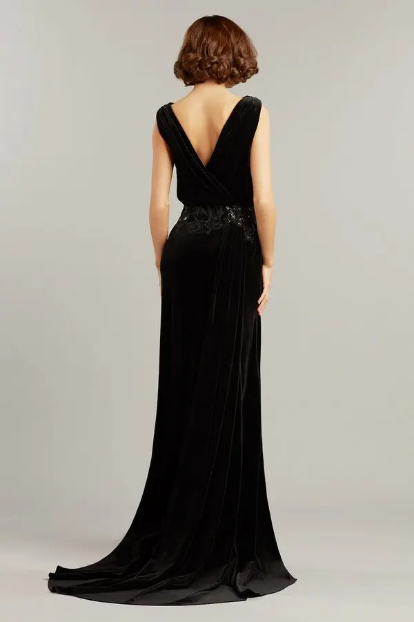 Tadashi Shoji Dunstan Velvet Gown With Embroidered Tulle - Black