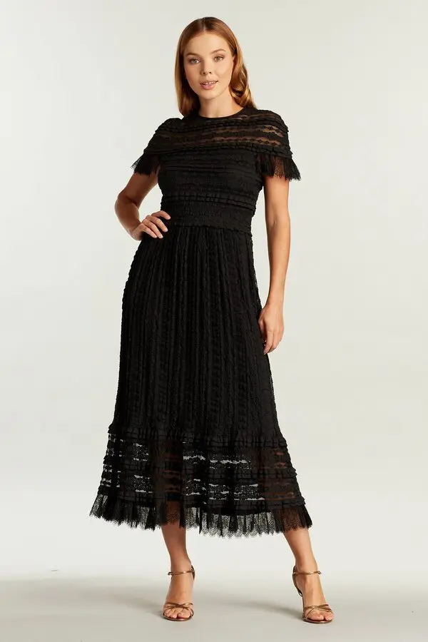 Tadashi Shoji Anji Ruffle-knit Midi Dress - Black