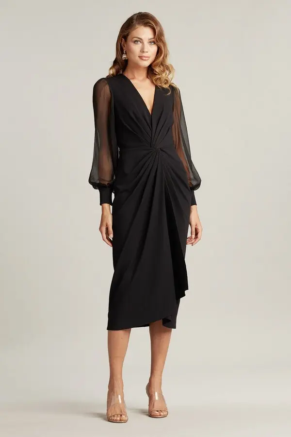Tadashi Shoji Gilliam Twist-drape Midi Dress - Black