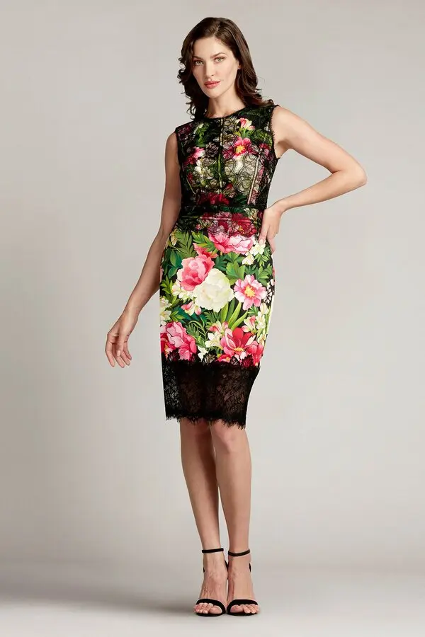 Tadashi Shoji Lila Neoprene & Lace Dress - Black/floral