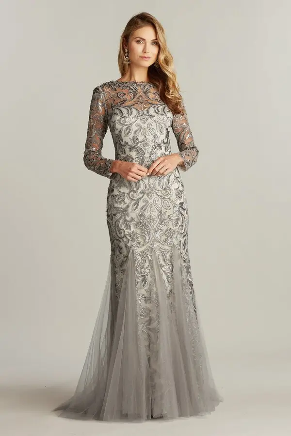 Tadashi Shoji Lippold Sequin-embroidered Tulle Gown - Steel