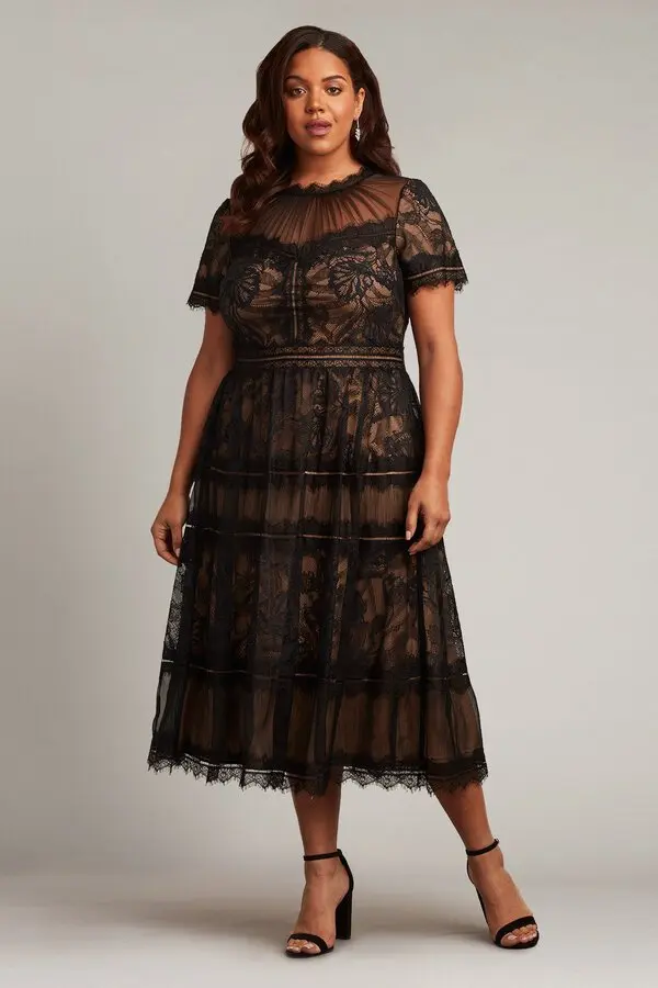 Tadashi Shoji Camilla Tea-length Dress Plus Size - Black/nude