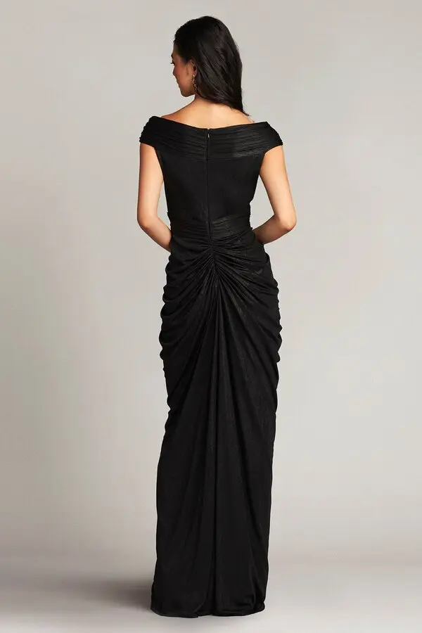 Tadashi Shoji Ellery Draped Metallic Jersey Gown - Black