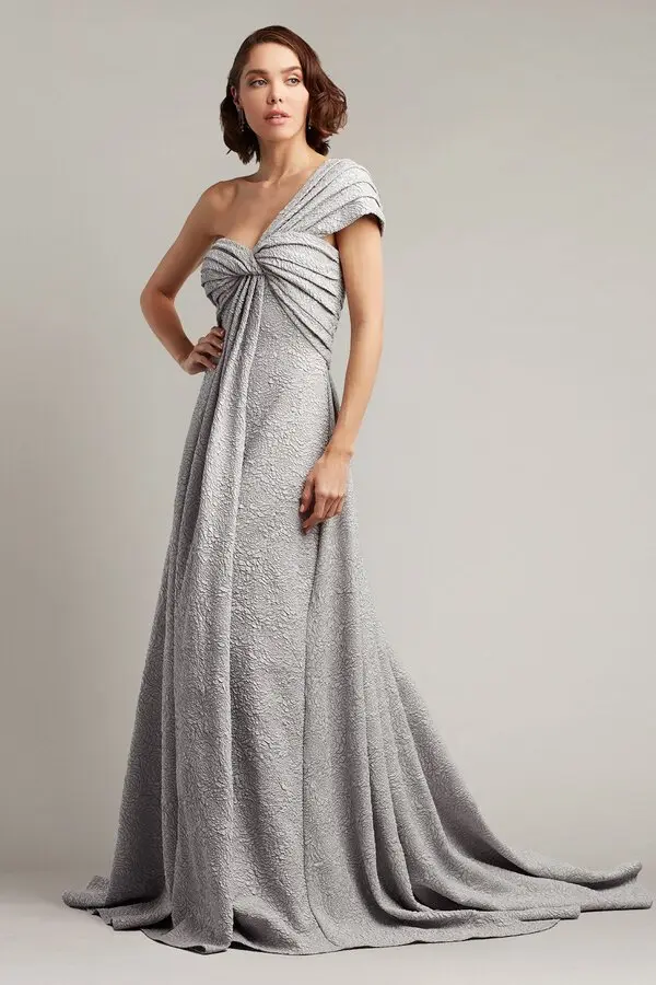 Tadashi Shoji Lucette Draped Empire Gown - Silver