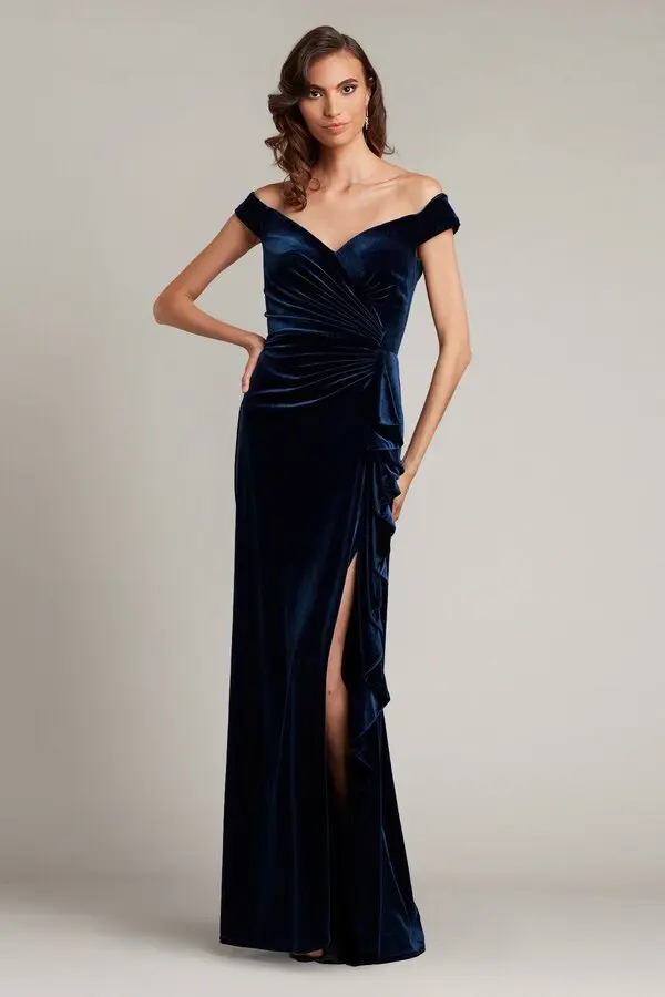 Tadashi Shoji Latieca Velvet Flounce Gown - Navy