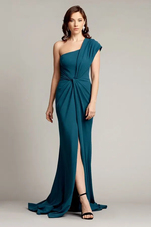 Tadashi Shoji Bristol Draped Twist Knot Gown - Atlantic Blue
