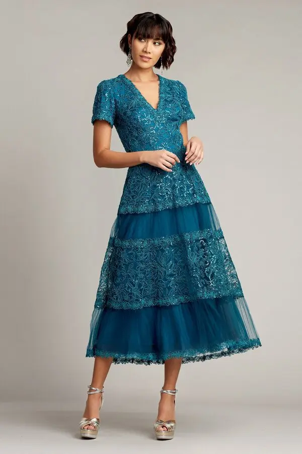 Tadashi Shoji Canyon Sequin Embroidered Tulle Dress - Atlantic Blue