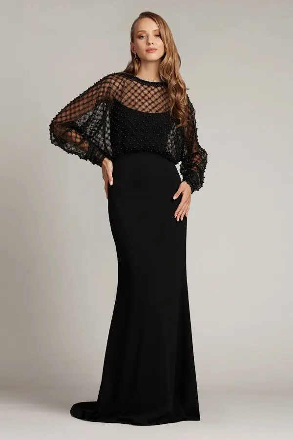 Tadashi Shoji Esa Pearl-dotted Dolman Sleeve Gown - Black