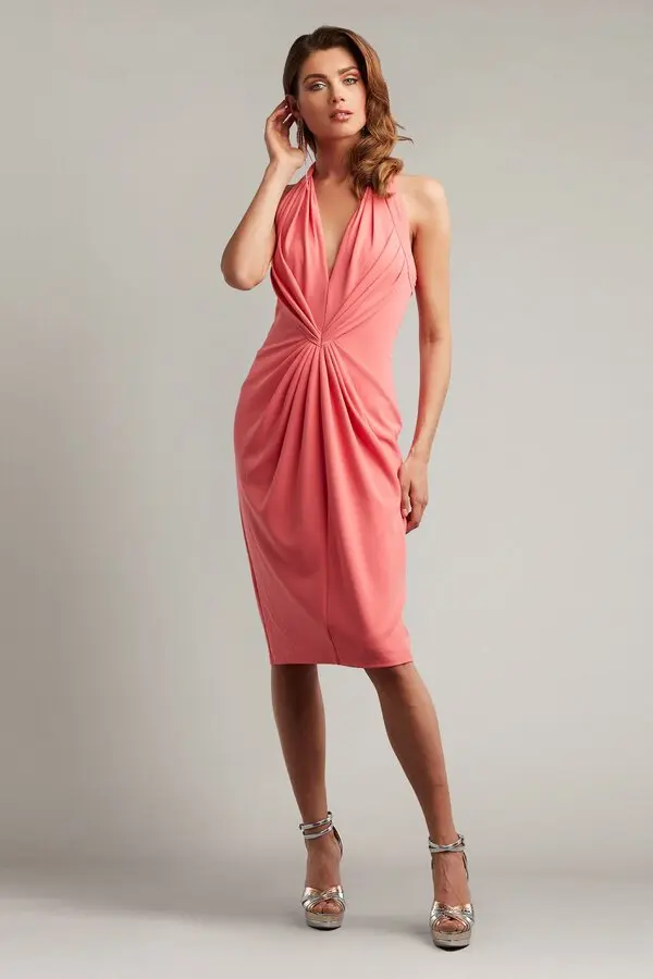 Tadashi Shoji Angela Draped Halter Dress - Sunrise