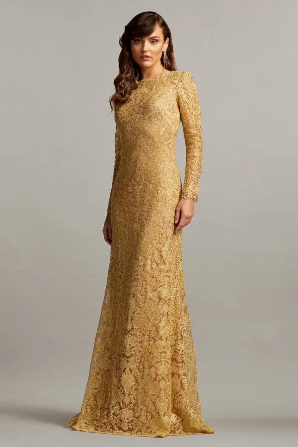 Tadashi Shoji Luciana Embroidered Tulle Gown - Gold