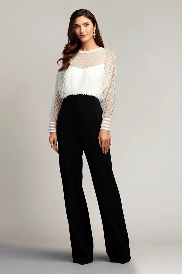 Tadashi Shoji Pearl-dotted Dolman Sleeve Jumpsuit - Ivory/black