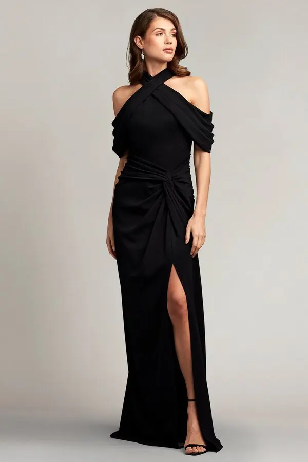 Tadashi Shoji Pruitt Draped Cold-shoulder Gown - Black