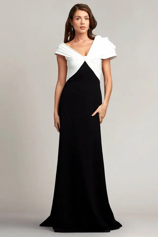 Tadashi Shoji Humphrey Two-tone Draped Bodice Gown - Ivory/black