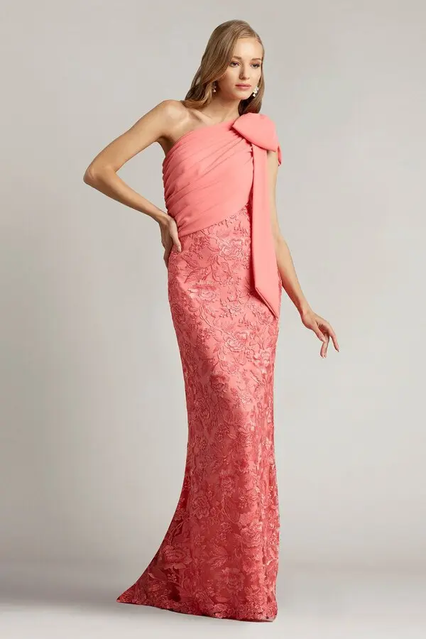 Tadashi Shoji Delaney Bow Sash Gown - Sunrise