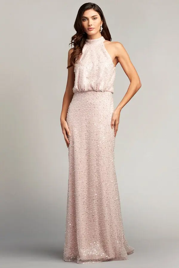 Tadashi Shoji Senna Embellished Halter Gown - Rose