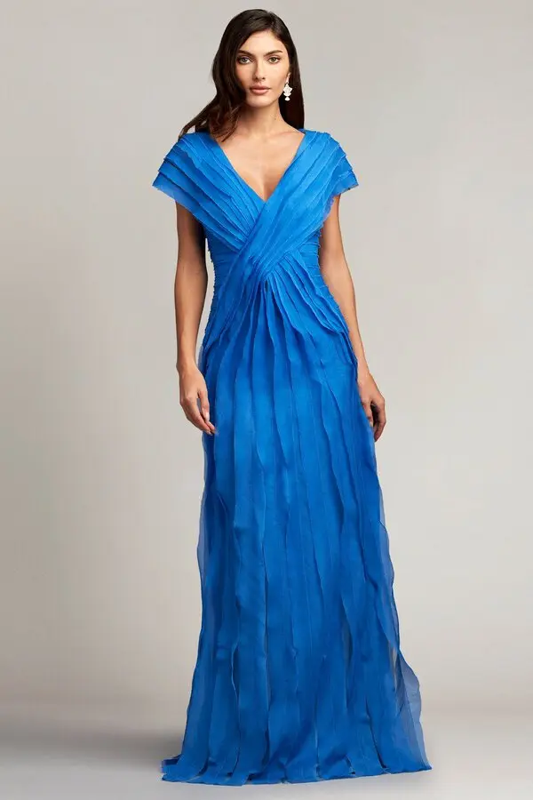 Tadashi Shoji Tipton Crinkle Chiffon Gown - Cadet Blue