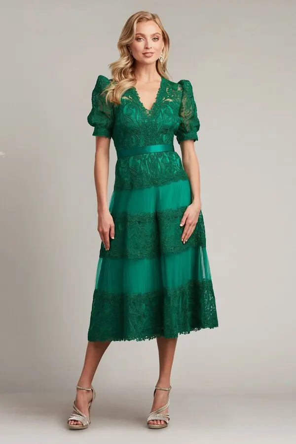 Tadashi Shoji Fatiha Floral Lace & Chiffon Dress - Pine