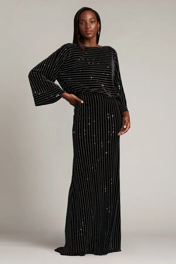 Tadashi Shoji Dionne Diamanté Embellished Kimono Sleeve Gown - Black