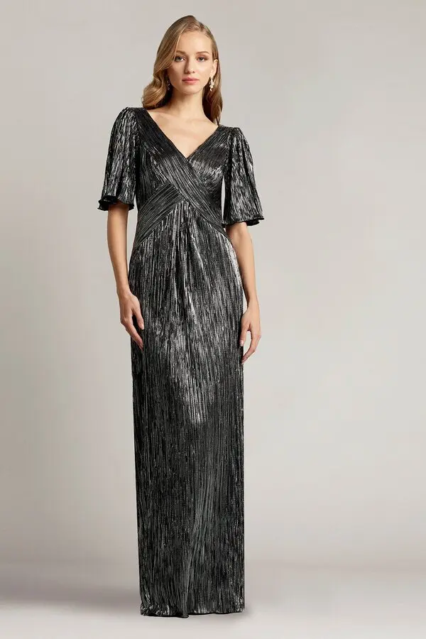 Tadashi Shoji Higgins Metallic Jersey Gown - Black/silver