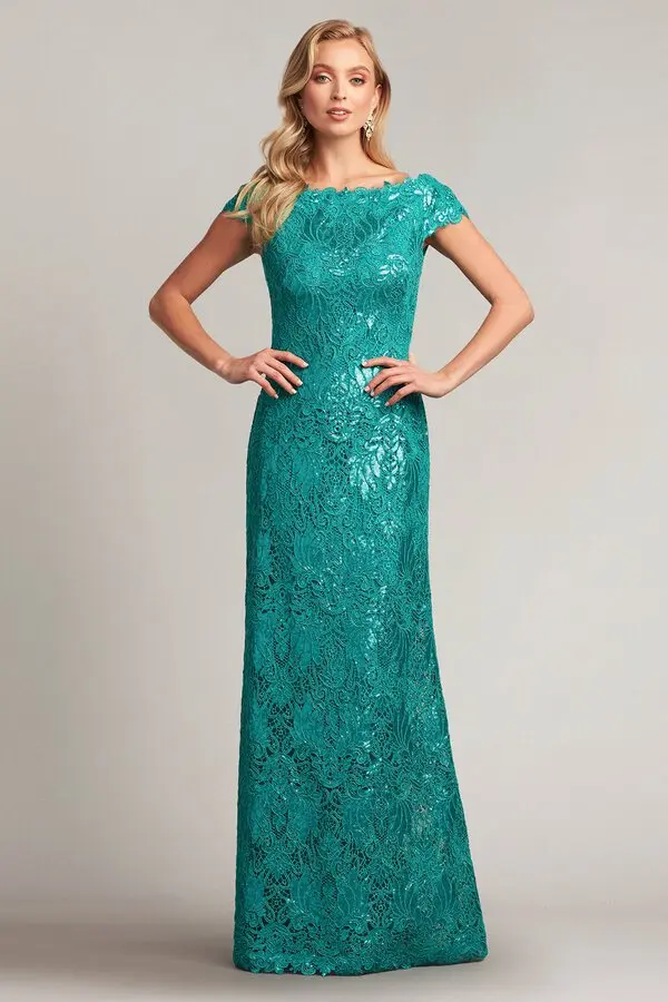 Tadashi Shoji Fisher Sequin Embroidered Gown - Caribbean