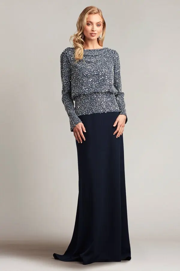 Tadashi Shoji Hennigan Embellished Blouson Gown - Navy
