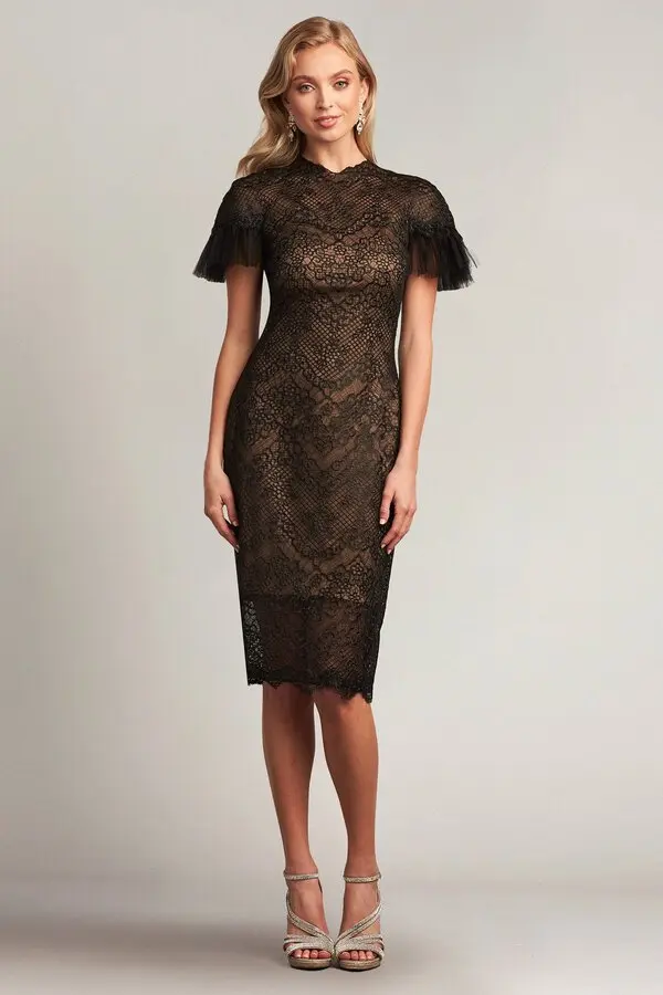 Tadashi Shoji Boone Embroidered Tulle Illusion Dress - Black/nude
