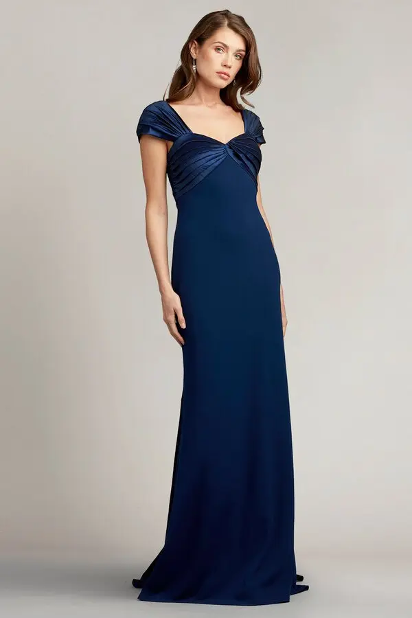 Tadashi Shoji Geller Draped Taffeta Crepe Gown - Navy