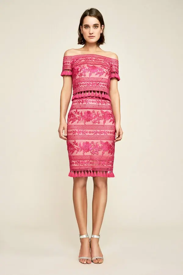 Tadashi Shoji Monyca Embroidered Pencil Skirt - Black