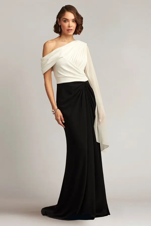 Tadashi Shoji Kellum Cape Sleeve Gown - Ivory/black