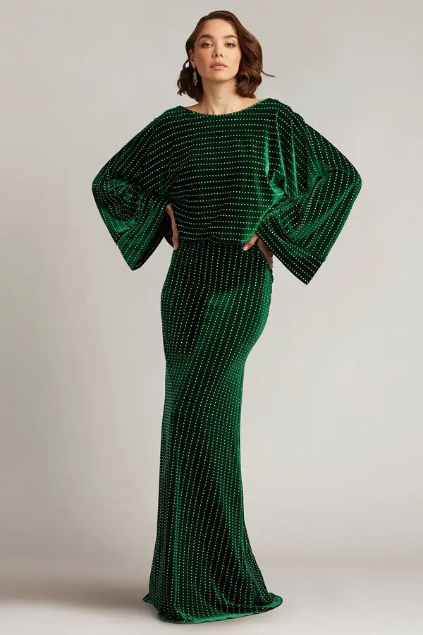Tadashi Shoji Dionne Diamanté Embellished Kimono Sleeve Gown - Pine