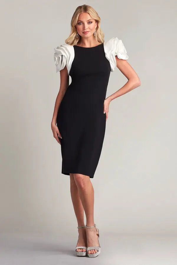 Tadashi Shoji Maylee Rosette-shoulder Dress - Ivory/black