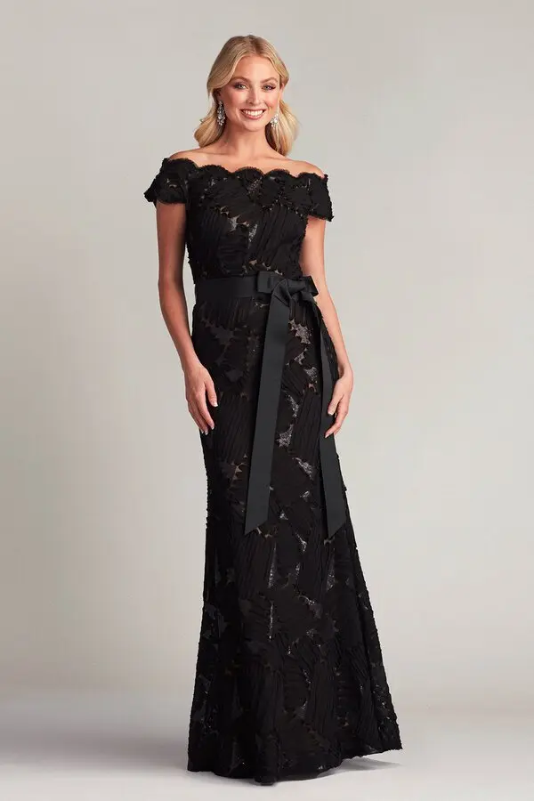 Tadashi Shoji Demie Embroidered Mini Paillette Gown - Black/nude
