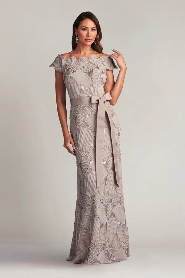 Tadashi Shoji Demie Embroidered Mini Paillette Gown - Antique